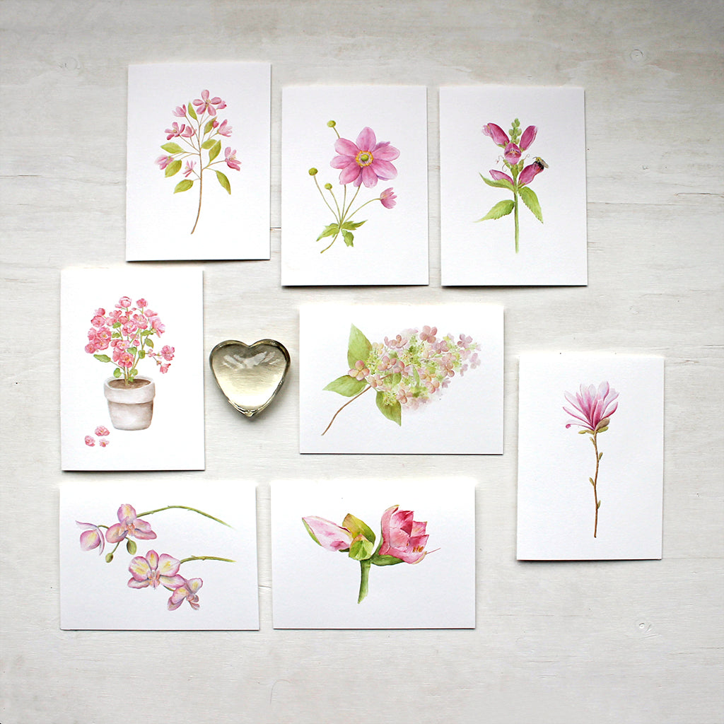 Set of 8 Pink Floral Note Cards – Trowel and Paintbrush