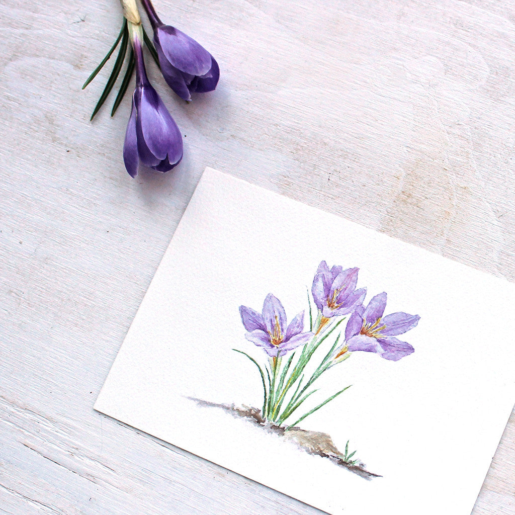 Purple Crocus Watercolor Print – Trowel and Paintbrush